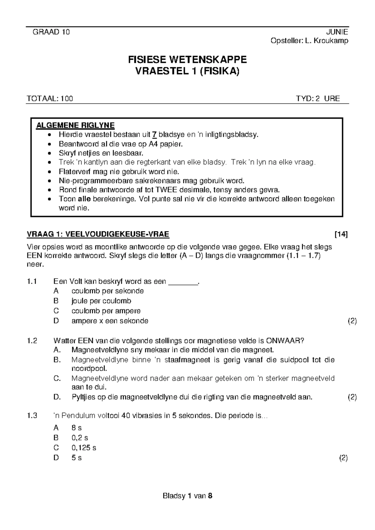 Graad 10 Fisiese Wetenskappe Kwartaal 2 Hersiening - Studocu