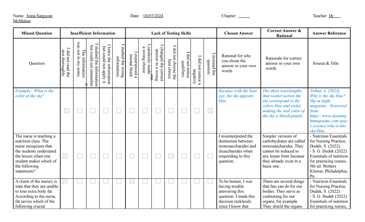 Mastery Quiz Review 1 - Reflection on Missed Answers - Studocu