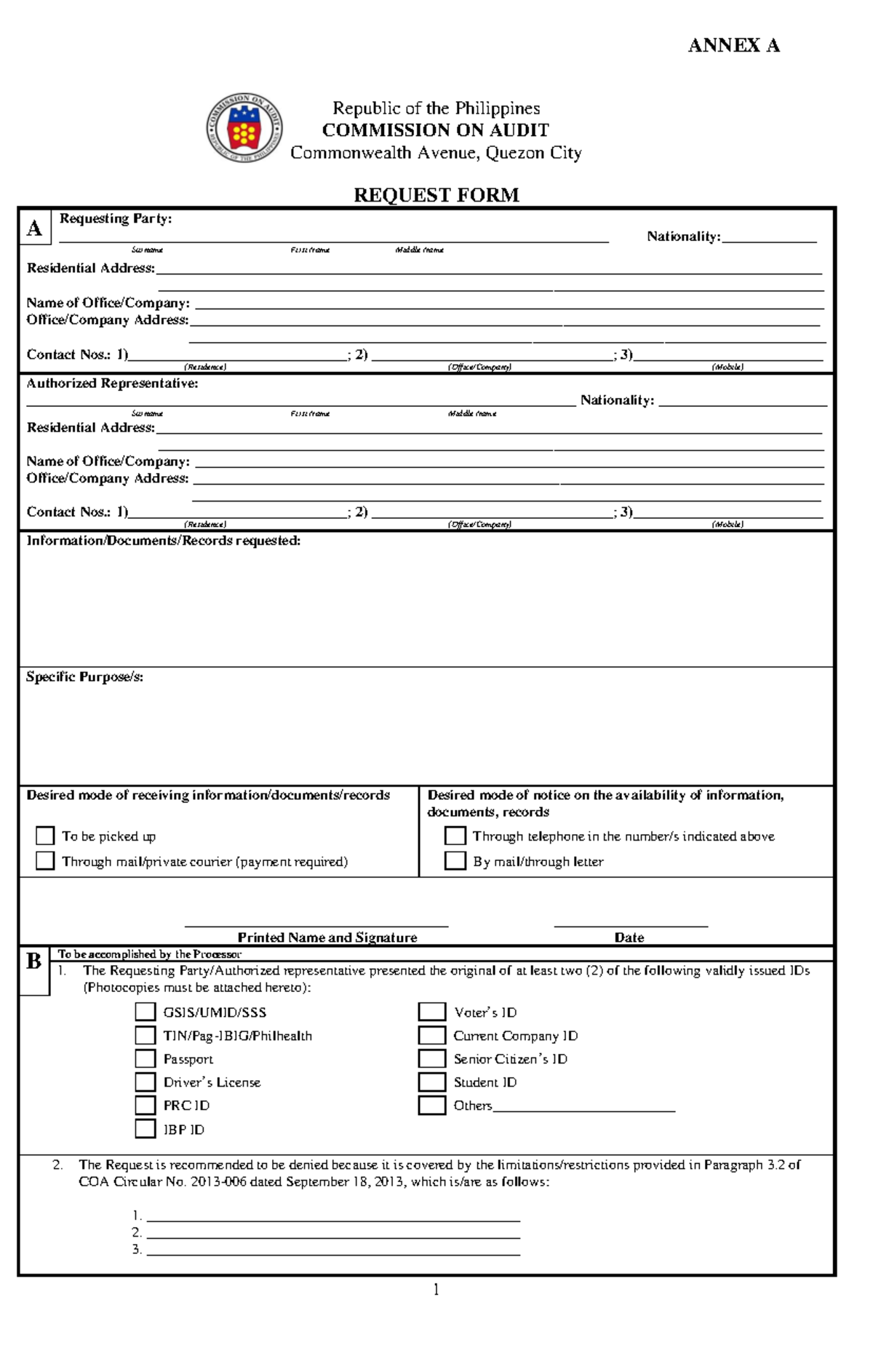 Request Form (Annex A) - COA Guidelines and Procedures - Studocu