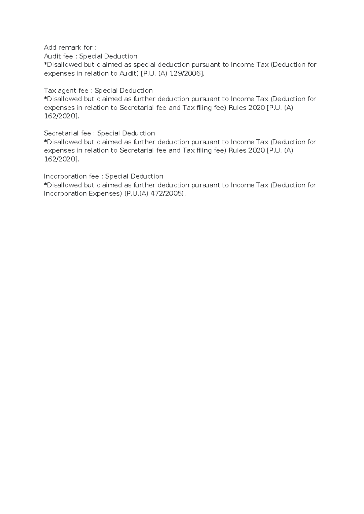 Special Deduction Notes for Audit & Tax Fees (2020) - Studocu
