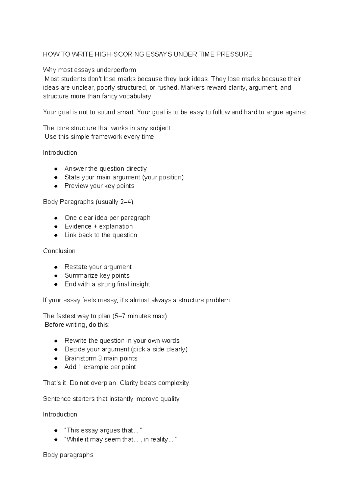 HOW TO Write High-Scoring Essays Under Time Pressure - Studocu