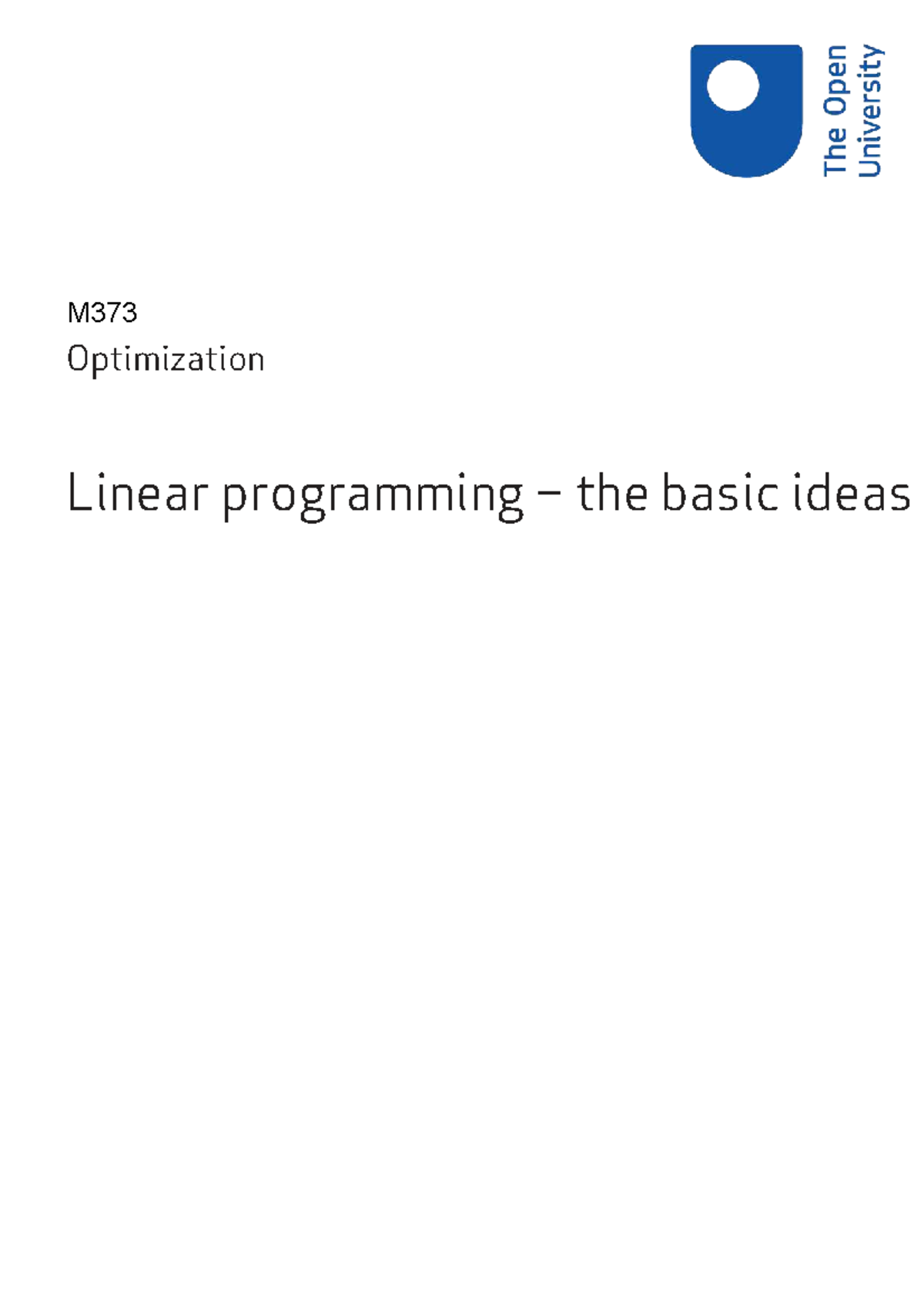 M373 Linear Programming: Basic Concepts Study Guide - Studocu