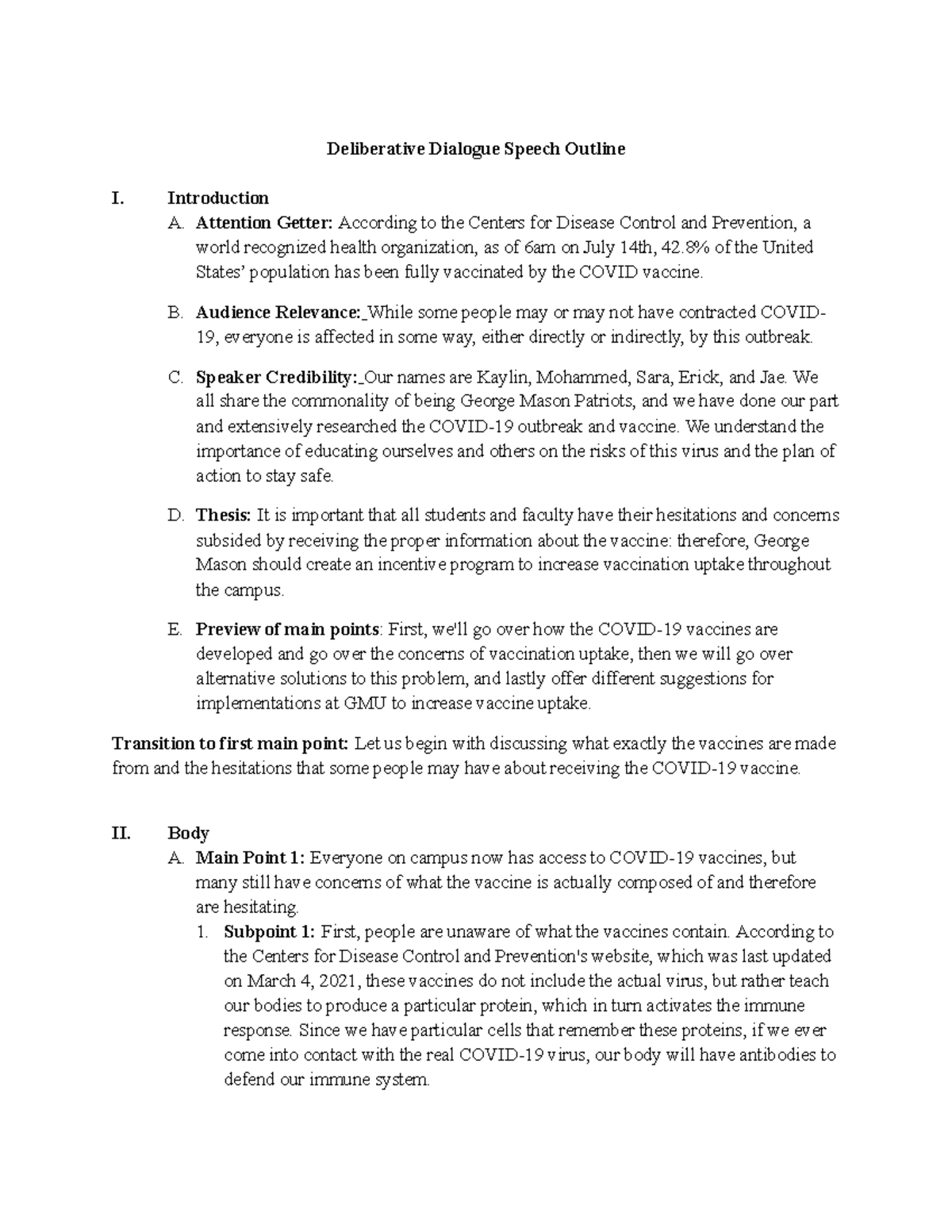 COVID-19 Vaccine Uptake Proposal Outline for GMU Final Speech - Studocu