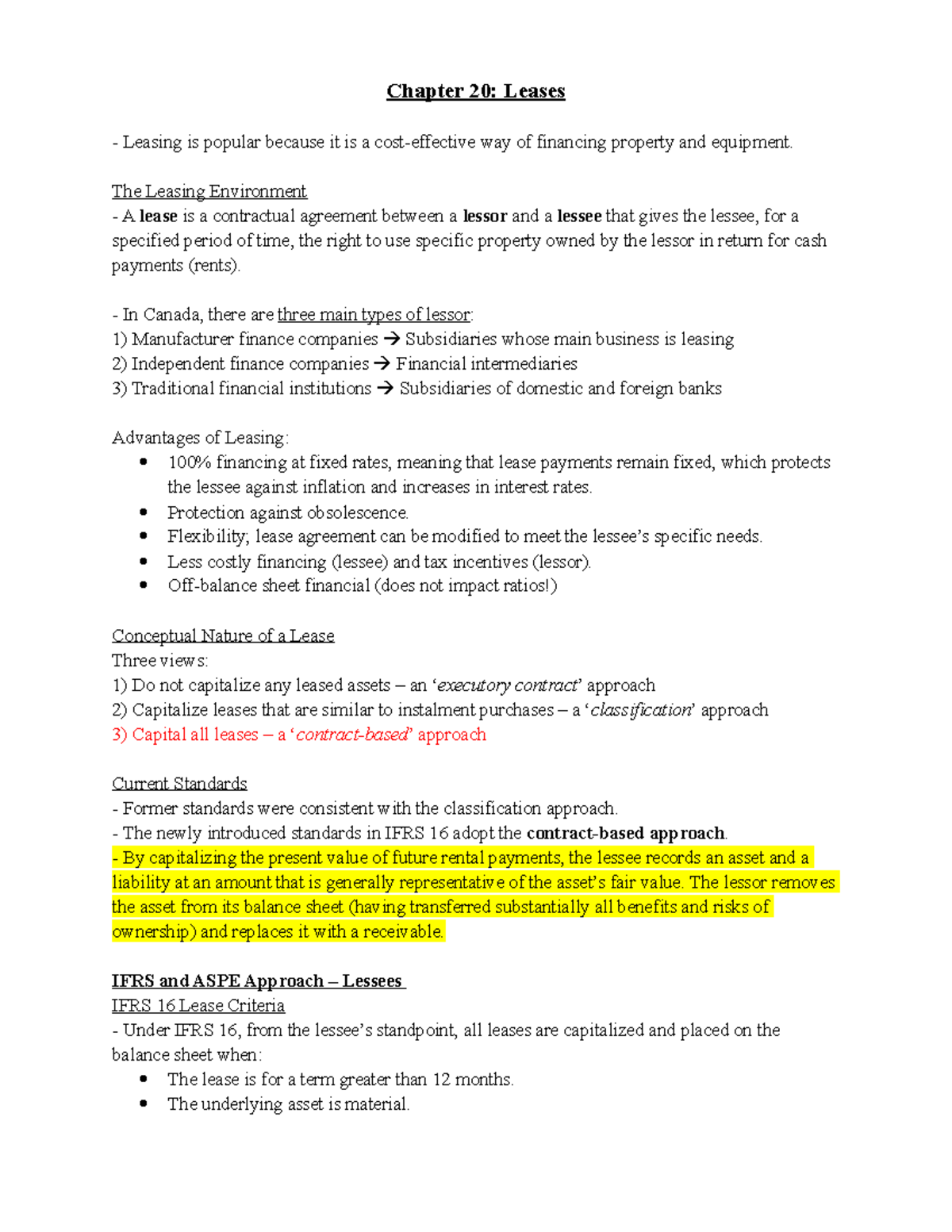 Chapter 20 Summary: Leases in Intermediate Accounting Analysis - Studocu