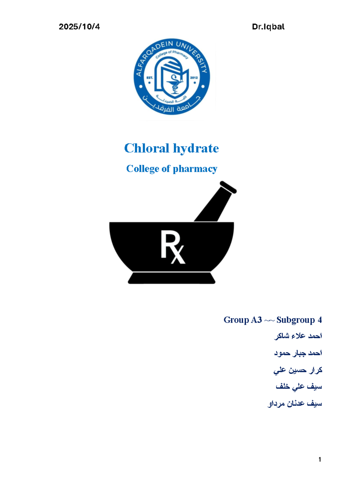 Chloral Hydrate: Medical Relevance and Applications - A3 Group 4 - Studocu