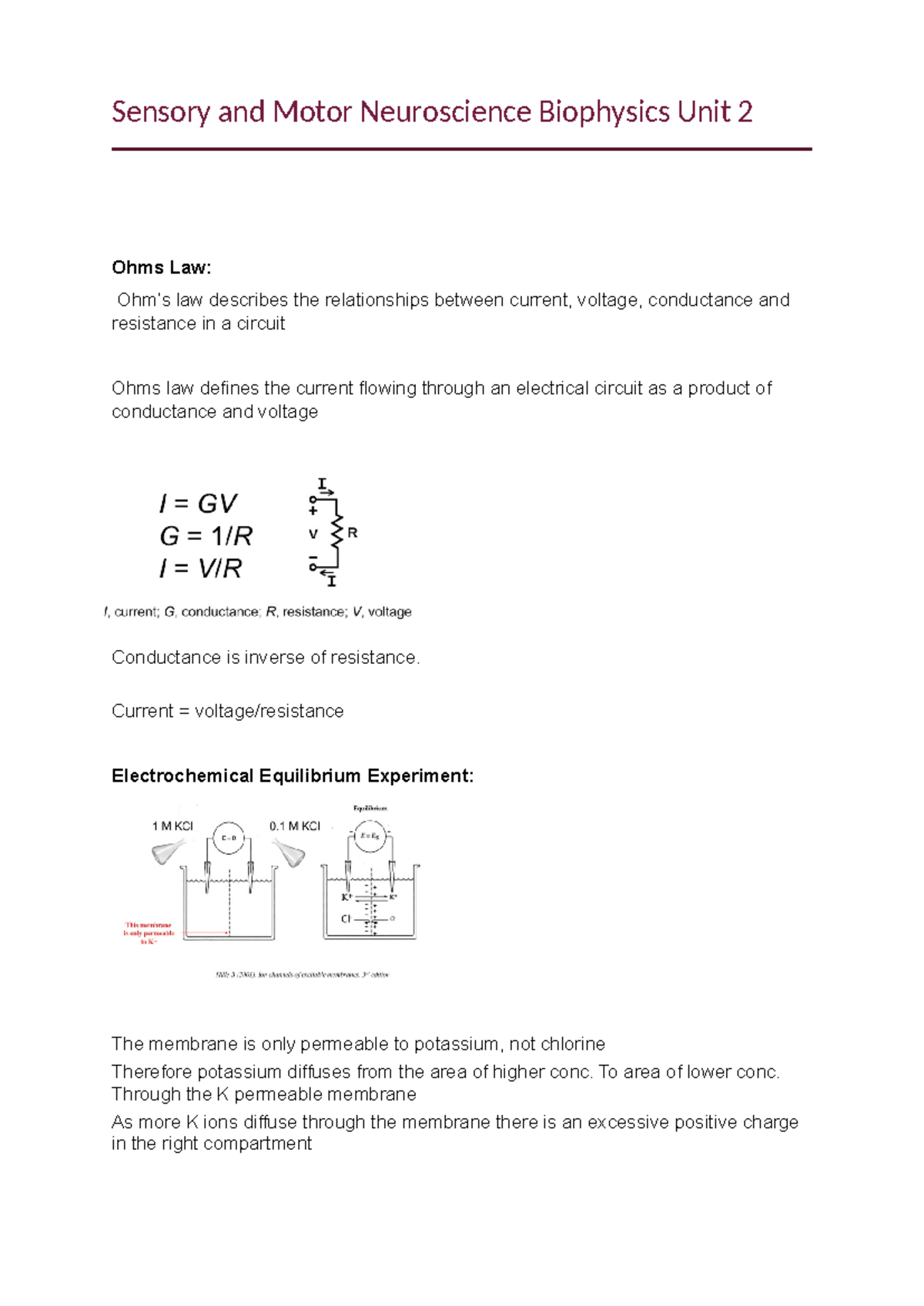 Sensory and Motor Neuroscience Unit 2 copy - Sensory and Motor ...