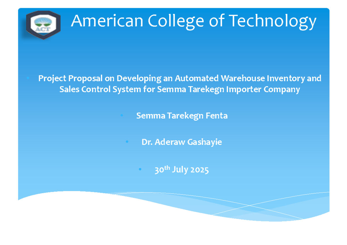 Project Proposal: Automated Warehouse Inventory & Sales Control System ...