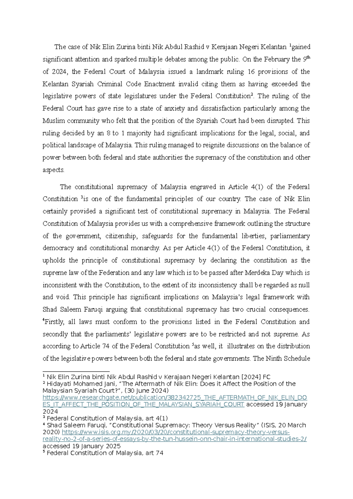 Impact of Nik Elin Zurina Case - The case of Nik Elin Zurina binti Nik ...