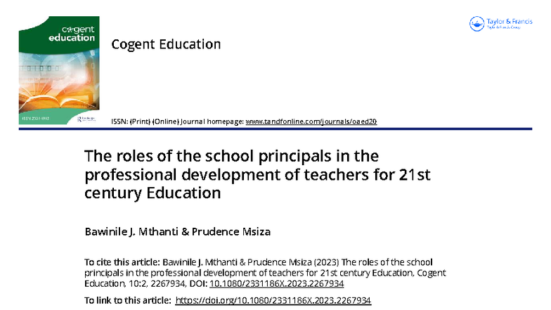 The Role of School Principals in Teacher Development for 21st Century ...