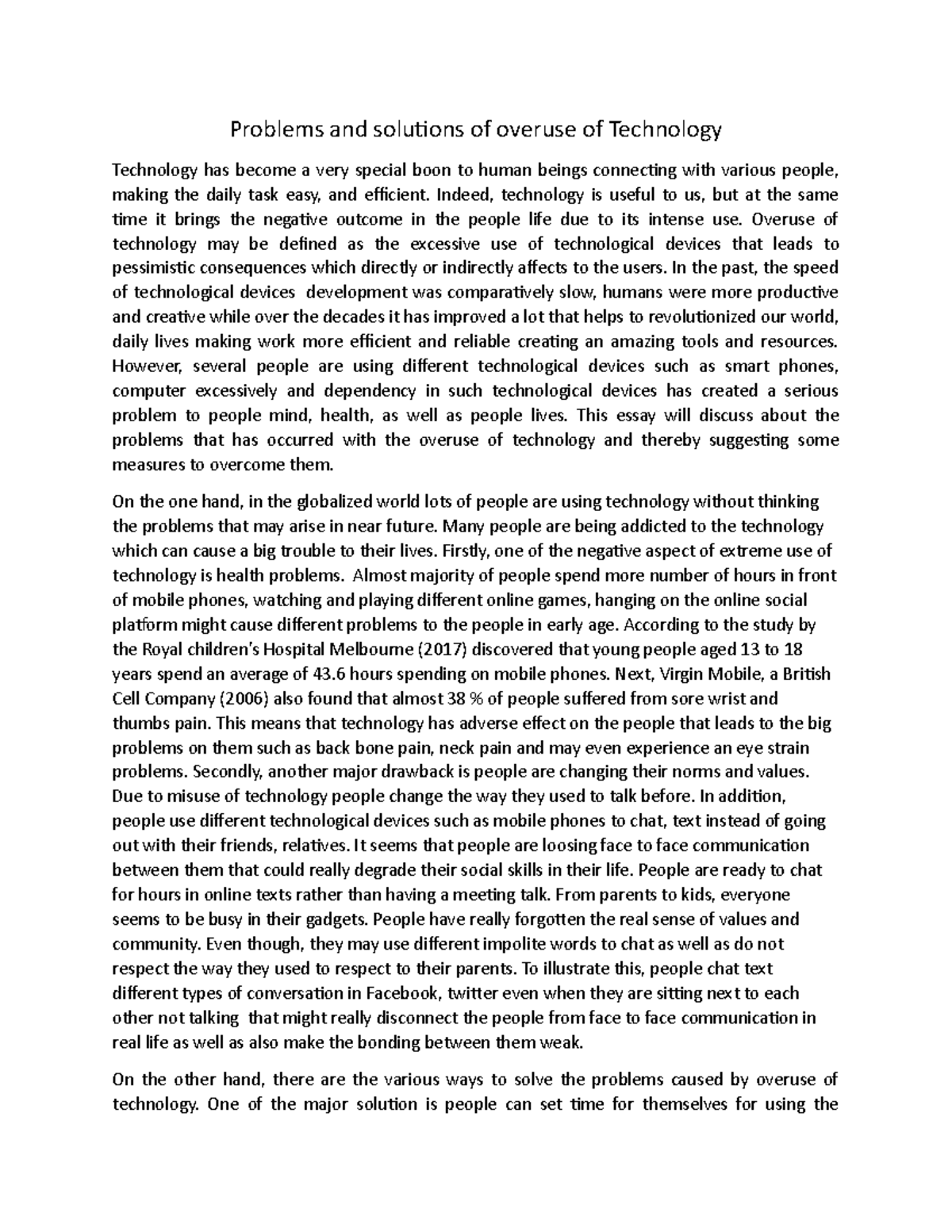 Sandesh essay - problems and solutions of overuse of technology ...
