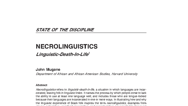 Necrolinguistics: Language Incarceration and Black Identity in AAAS 1 ...