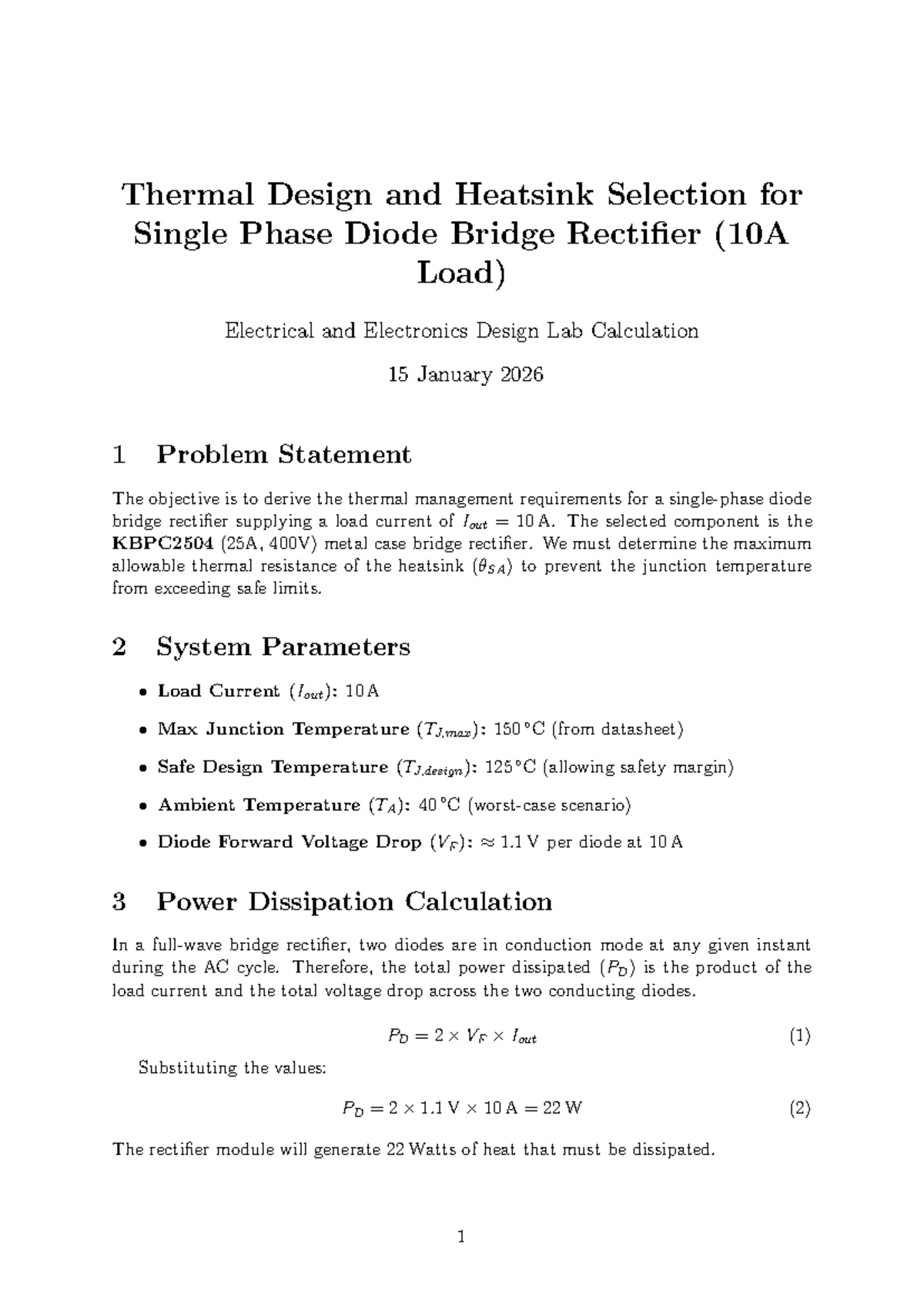 Thermal Design & Heatsink Selection for Diode Bridge Rectifier Lab ...