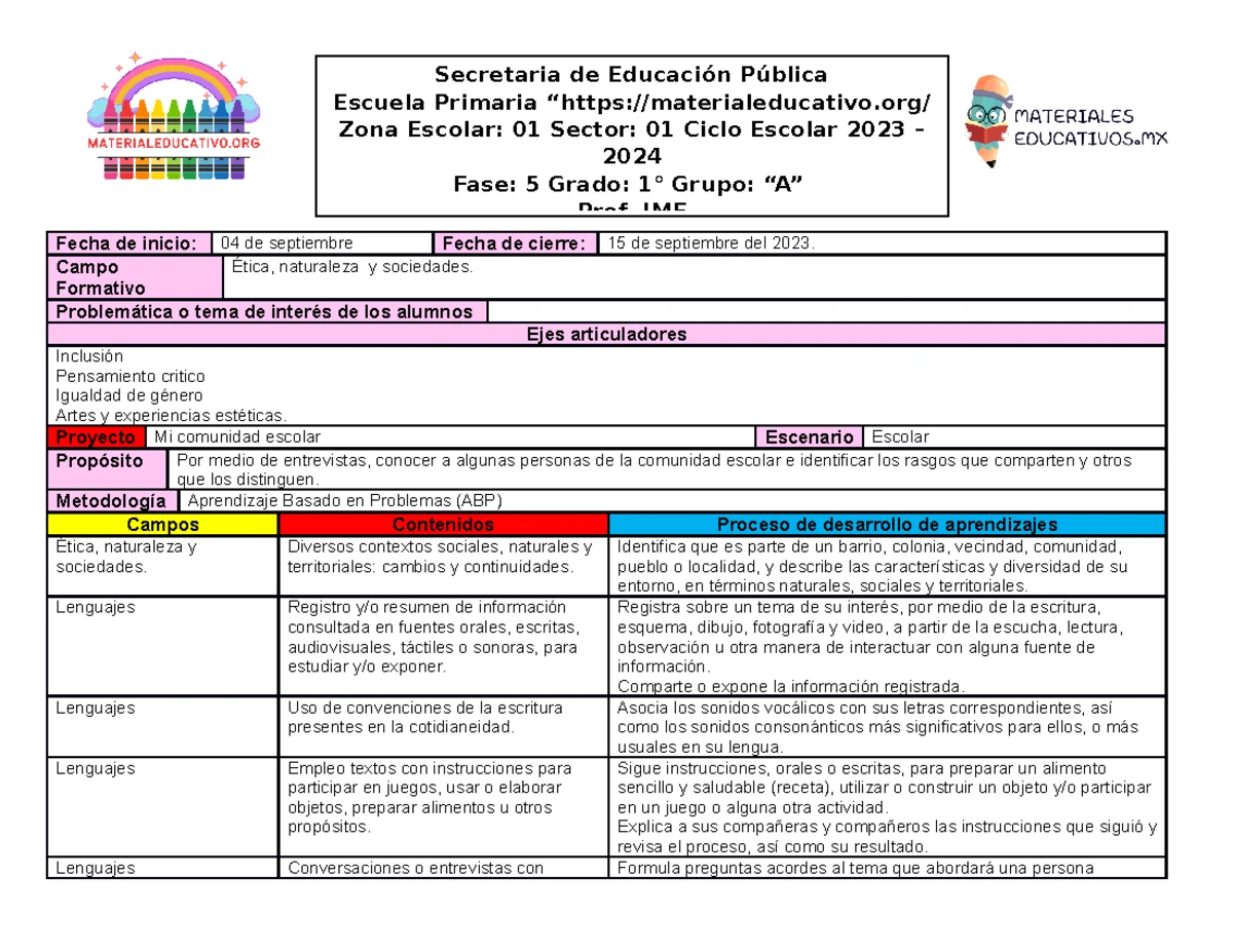 4° S34 y 35 Planeación Profa Kempis - Planeación Profa. Kempis Ciclo escolar 2023- 2024 Semana ...