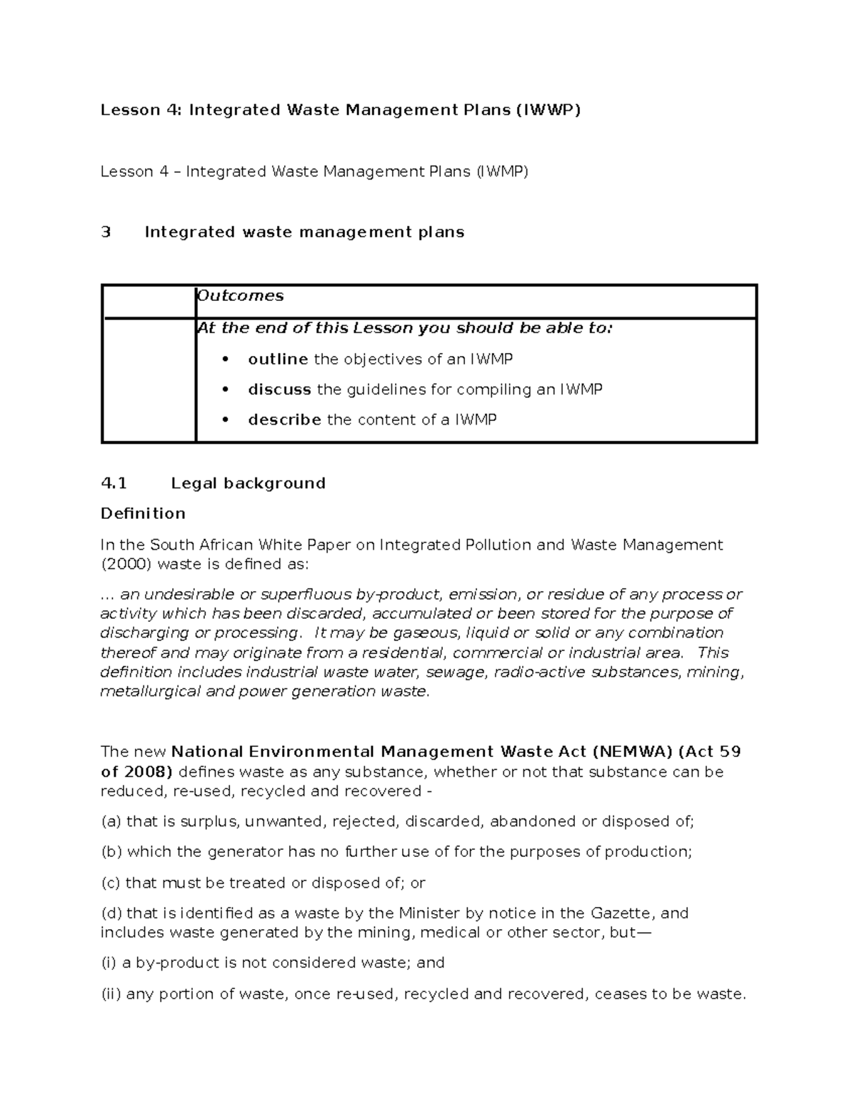 Lesson 4 - Comprehensive Overview of Integrated Waste Management Plans ...
