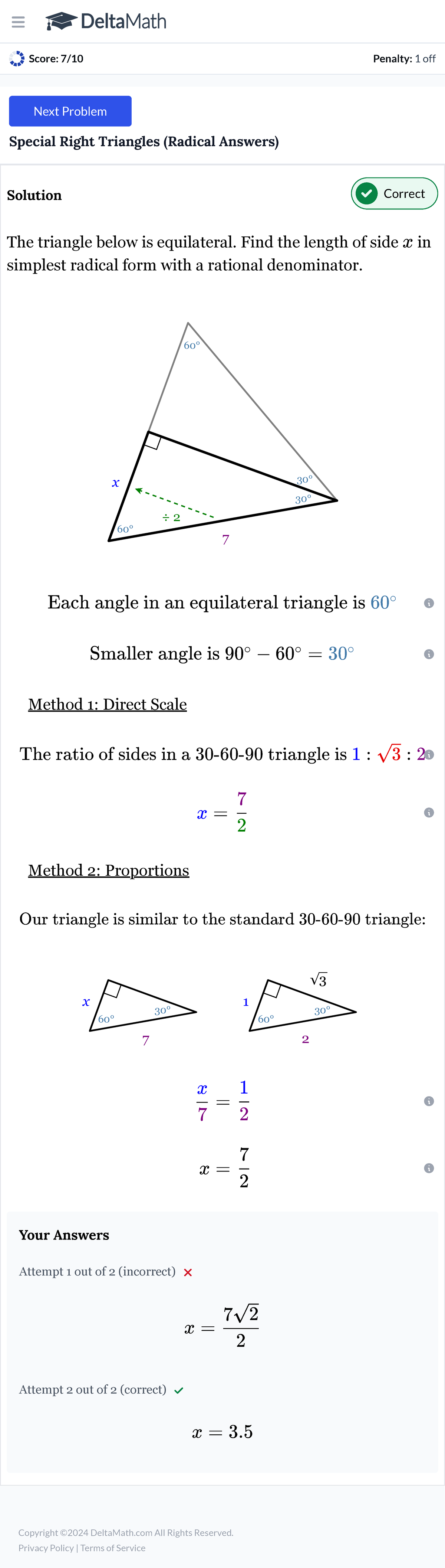 Delta Math Student Application: Special Right Triangles Solutions - Studocu