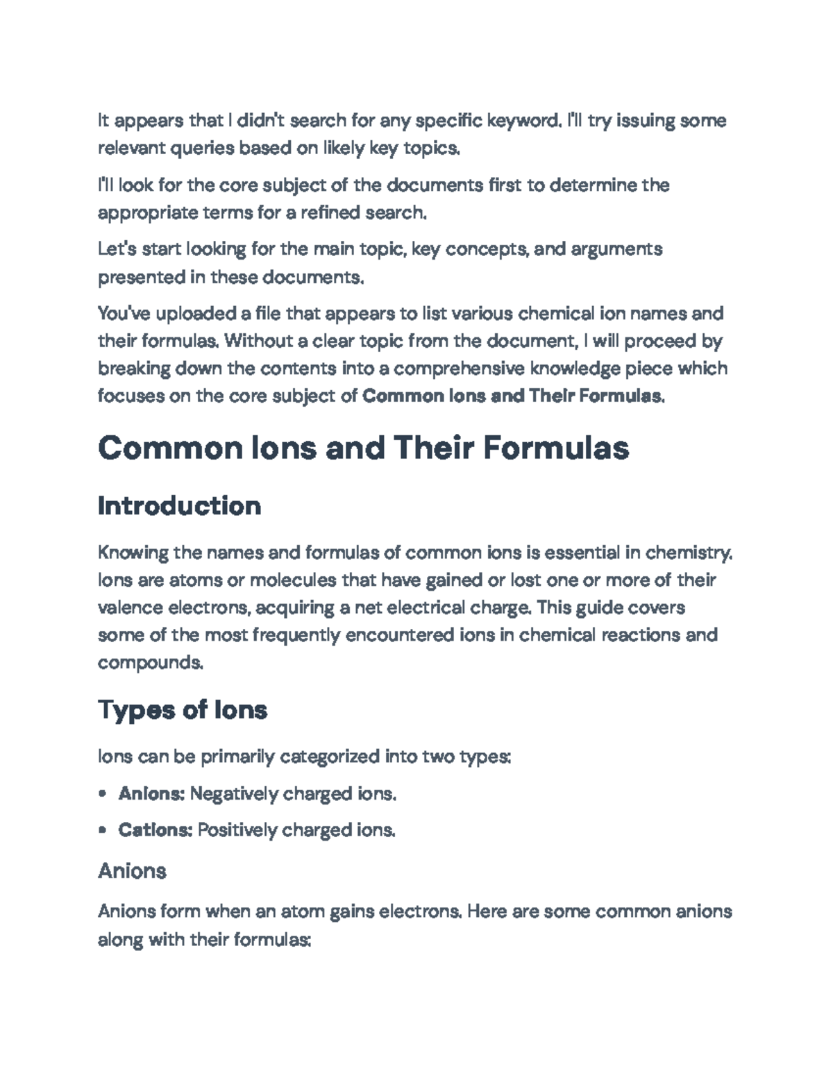 Common Ions and Their Formulas: Chem 101 Study Guide for Students - Studocu