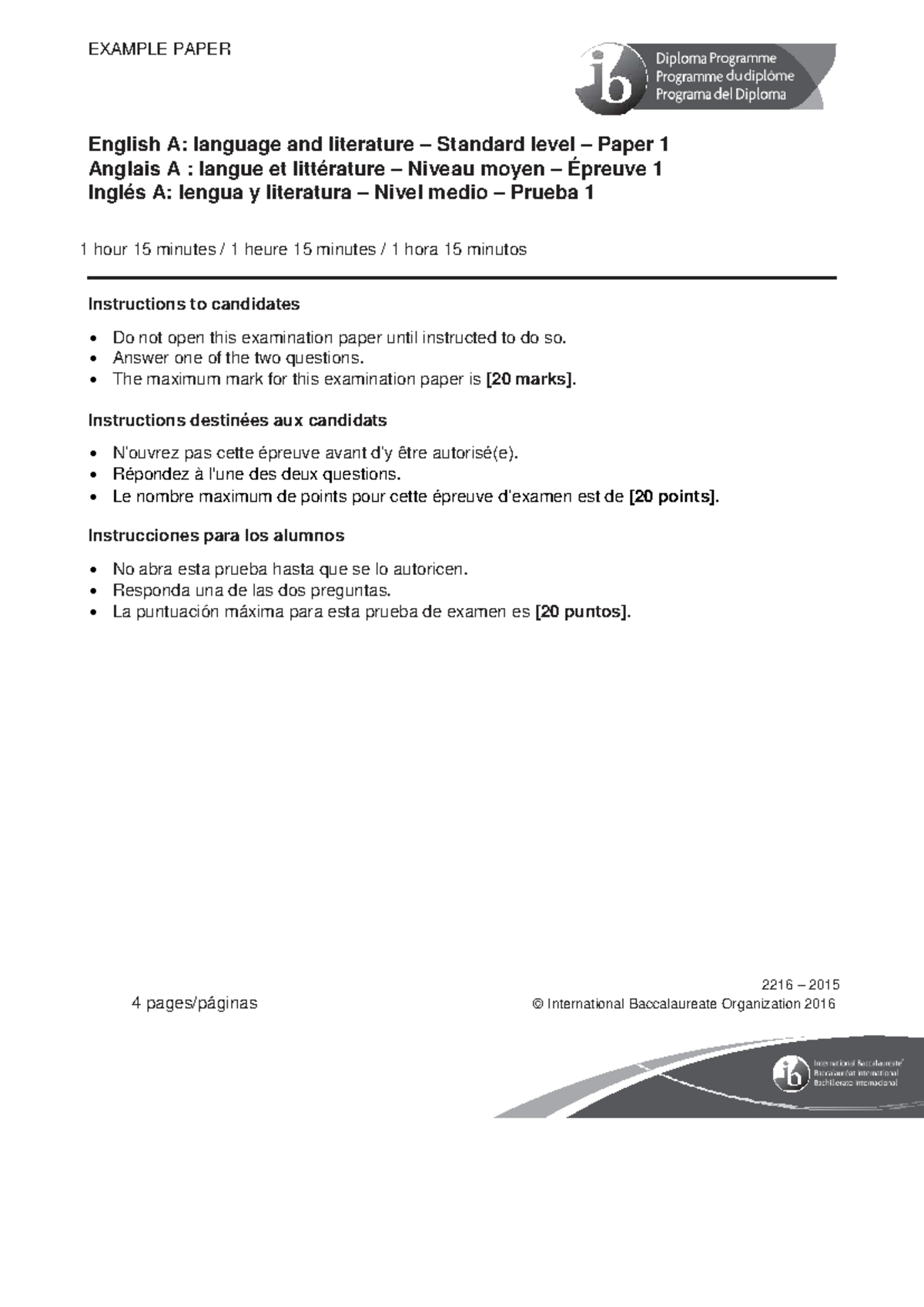 English A: Language and Literature SL Paper 1 Exam Practice - Studocu
