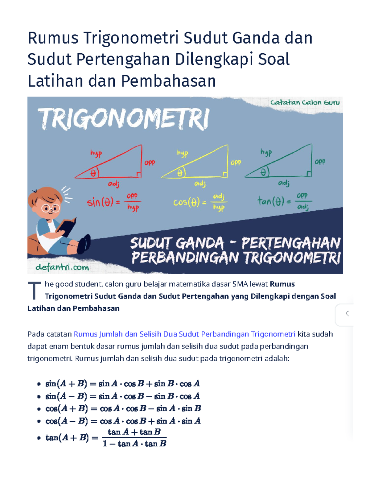 Rumus Trigonometri Sudut Ganda & Pertengahan dengan Soal Latihan - Studocu