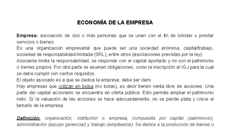 Resumen piola 2021 - dadasd - ECONOMÍA DE LA EMPRESA Empresa ...