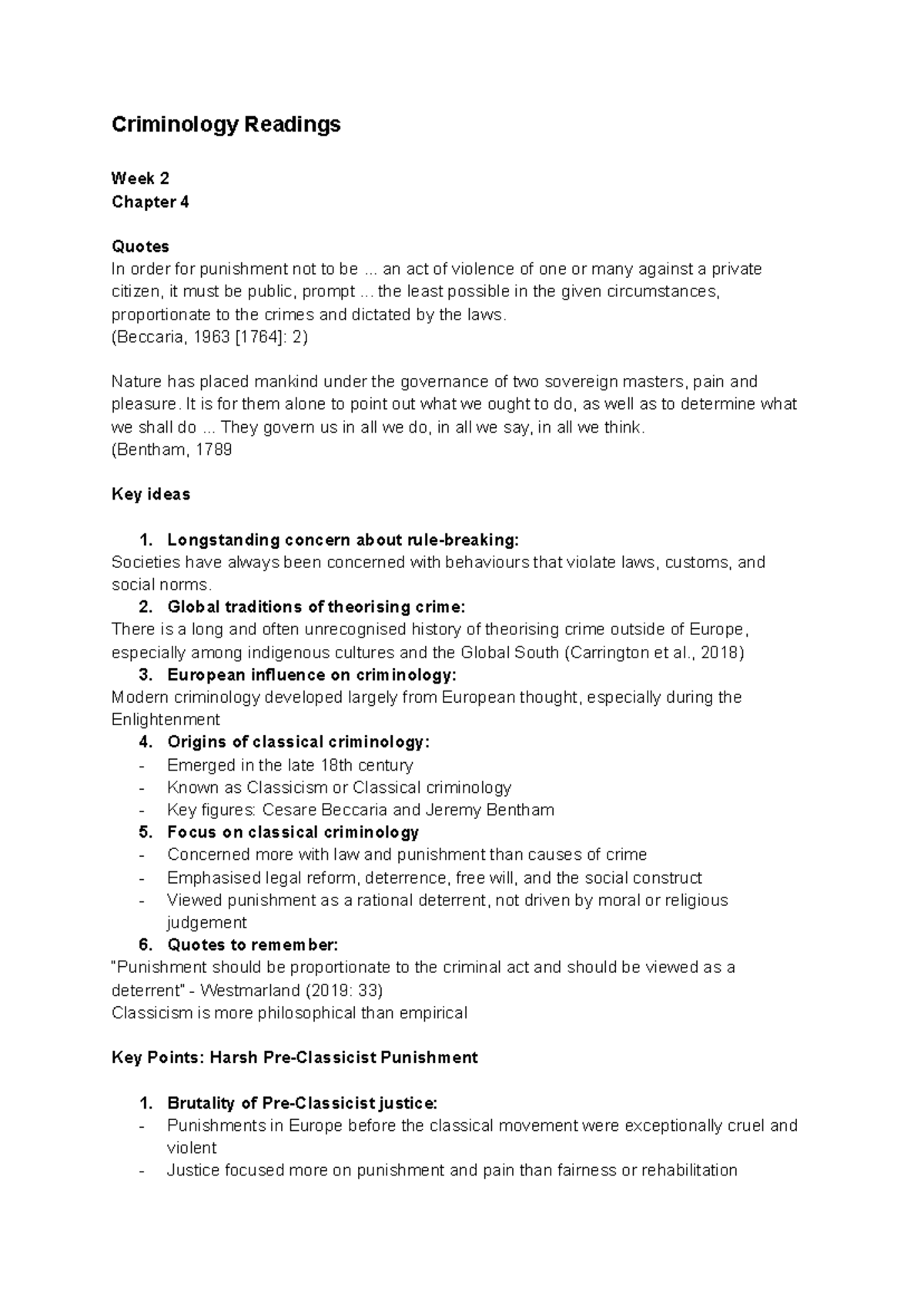 Criminology Readings (CRIM101) Week 2: Key Concepts & Quotes - Studocu