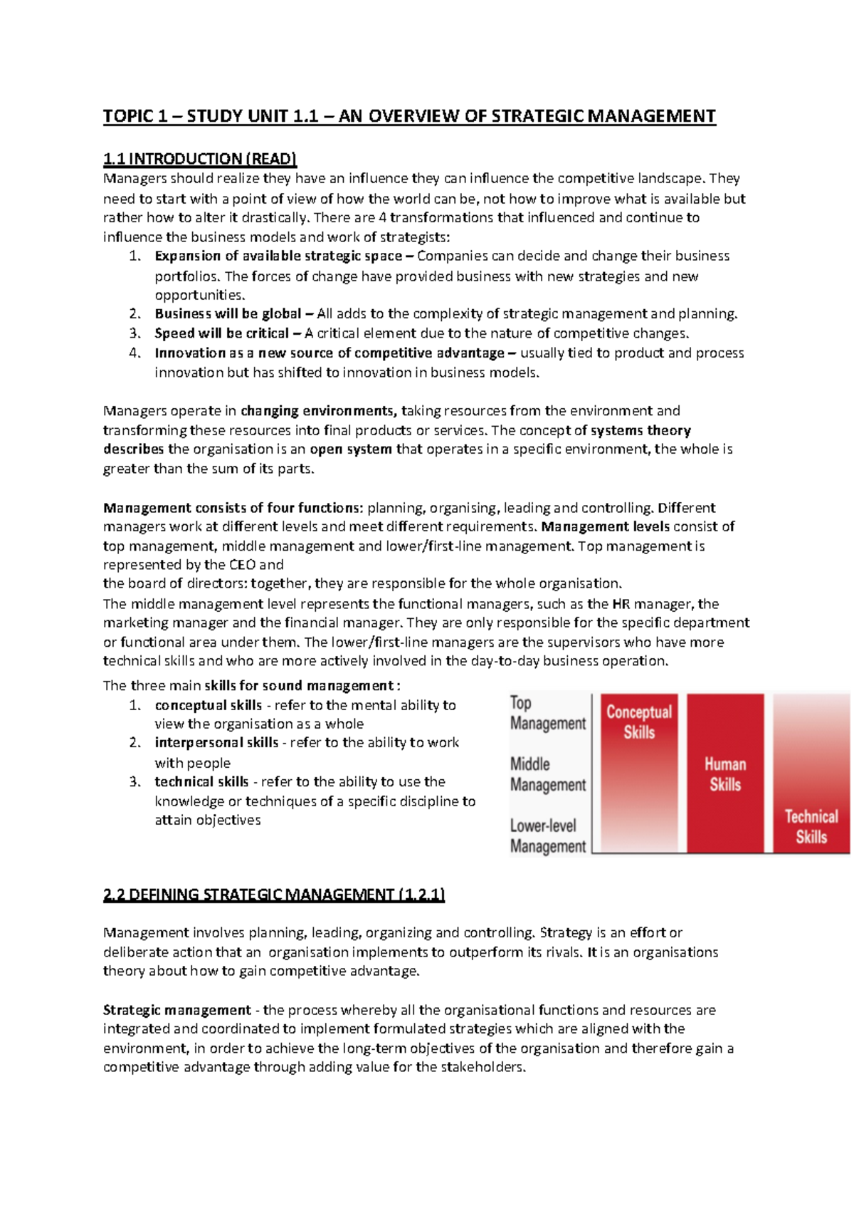 Topic 1 – Study UNIT 1.1 – AN Overview OF Strategic Management - TOPIC ...