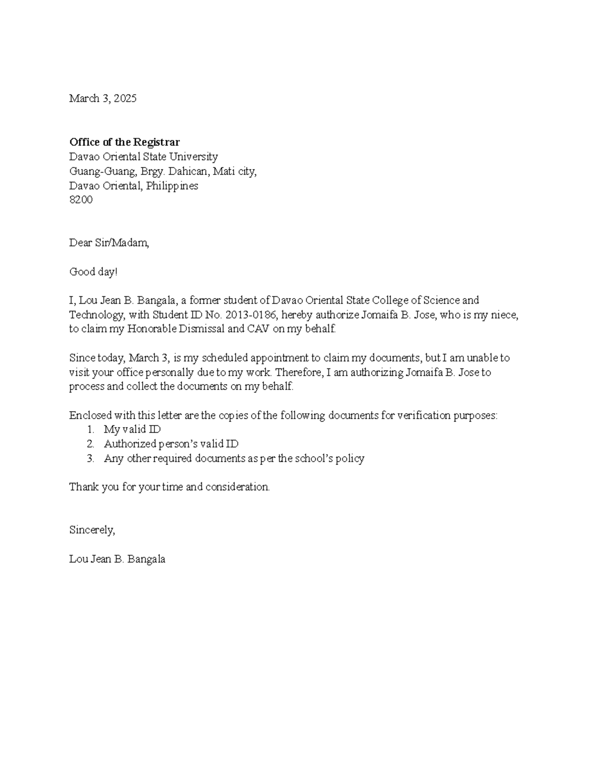 Authorization Letter for Document Collection - DOST - Studocu