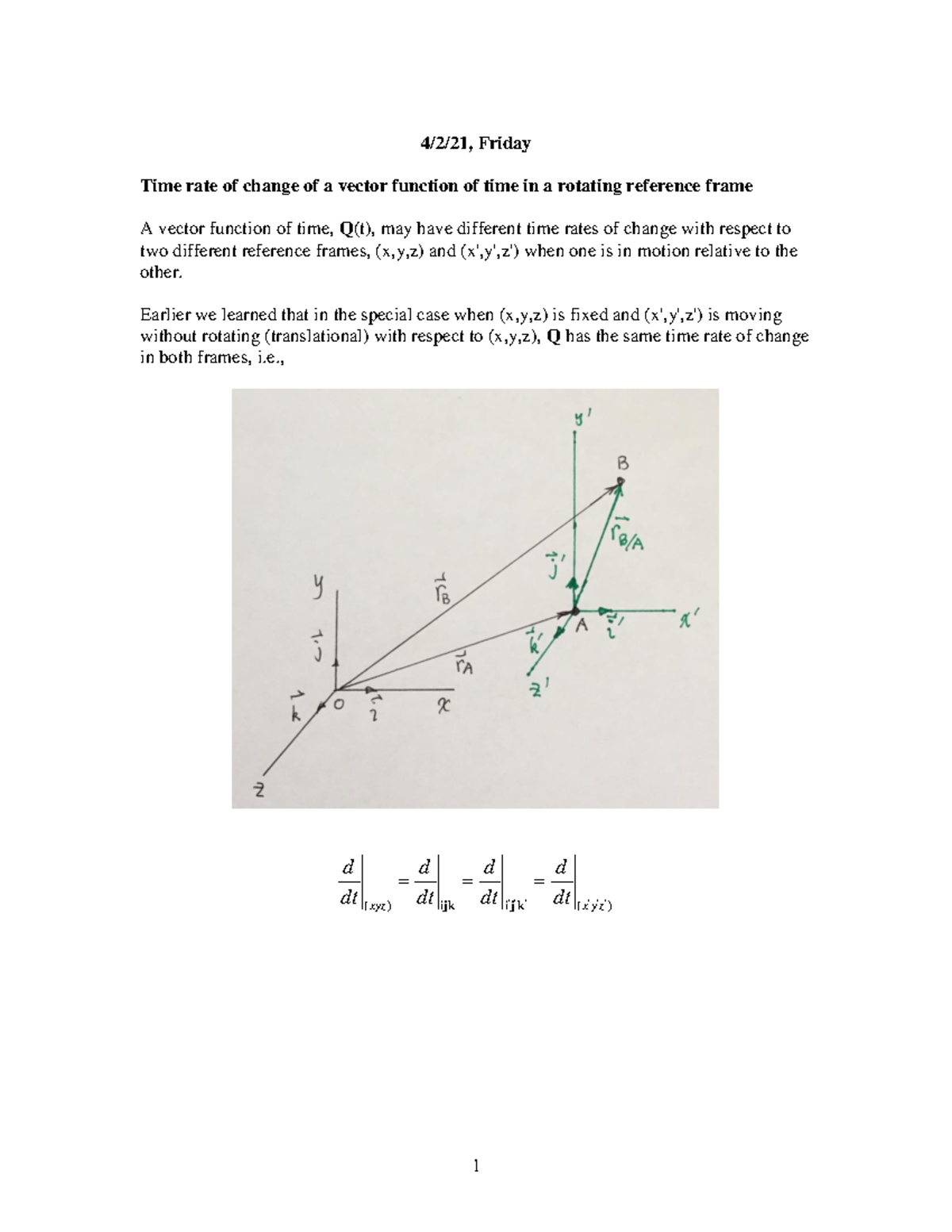 28-Vector Derivative in a Rotating Frame: Time Rate of Change - Studocu