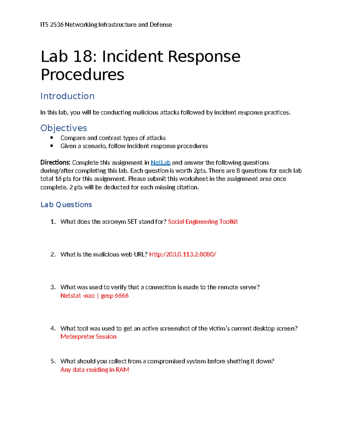 Lab 14 Worksheet - ITS 2536 Networking Infrastructure and Defense Lab ...