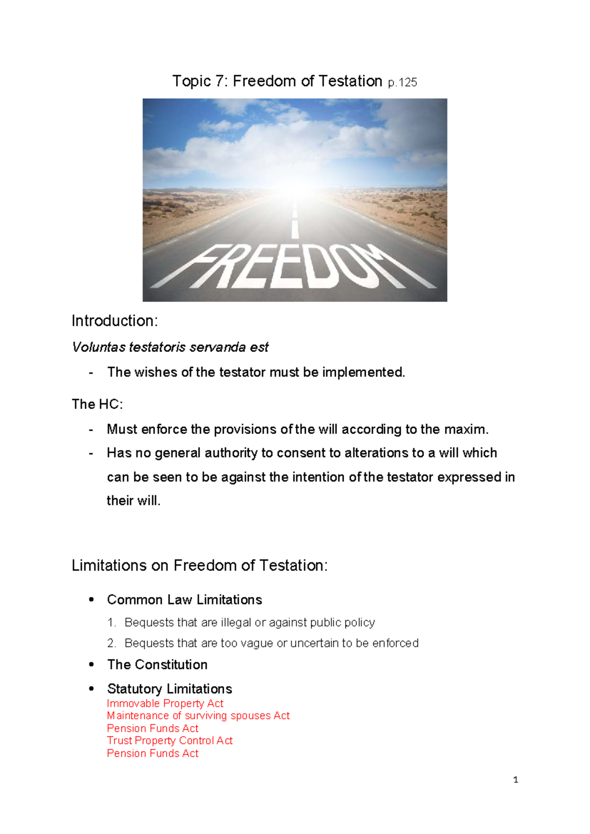 Succession Law Topic 7: Limitations on Freedom of Testation - Studocu