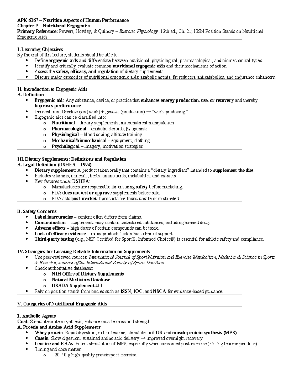 APK 6167 Nutrition Aspects of Human Performance Final Exam Study Guide ...