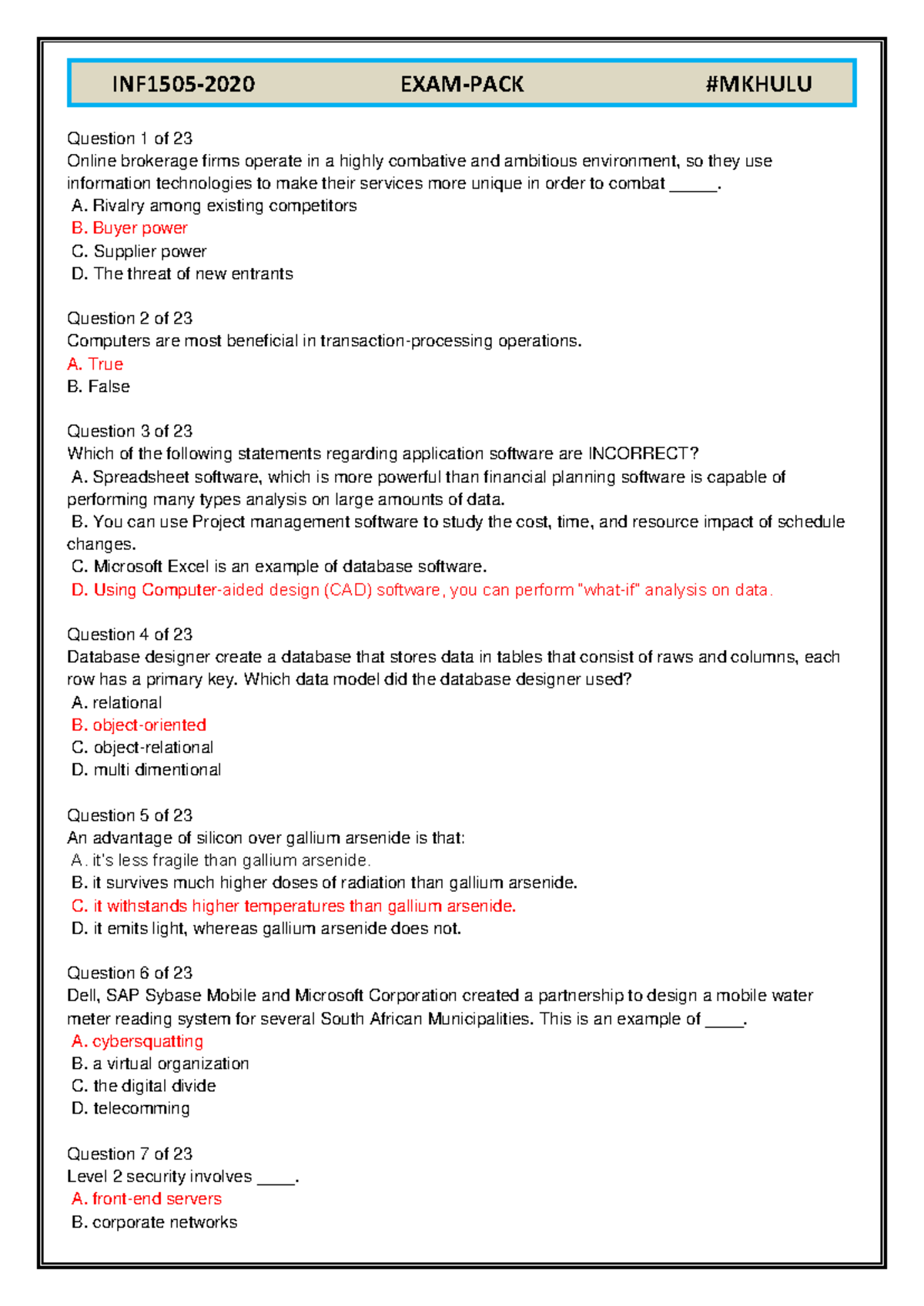 INF1505-FINAL-EXAM-PACK 2020 - Complete Questions & Answers - Studocu