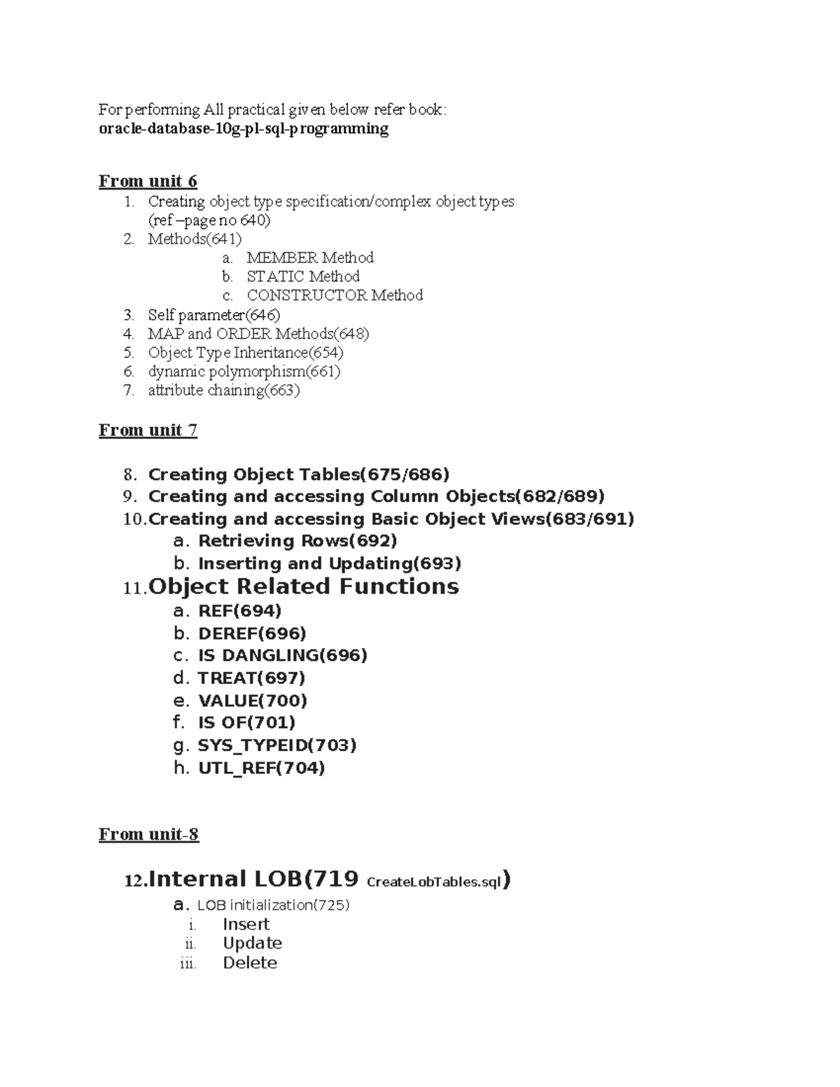 Oracle Database PL/SQL Practicals List and Reference Guide - Studocu