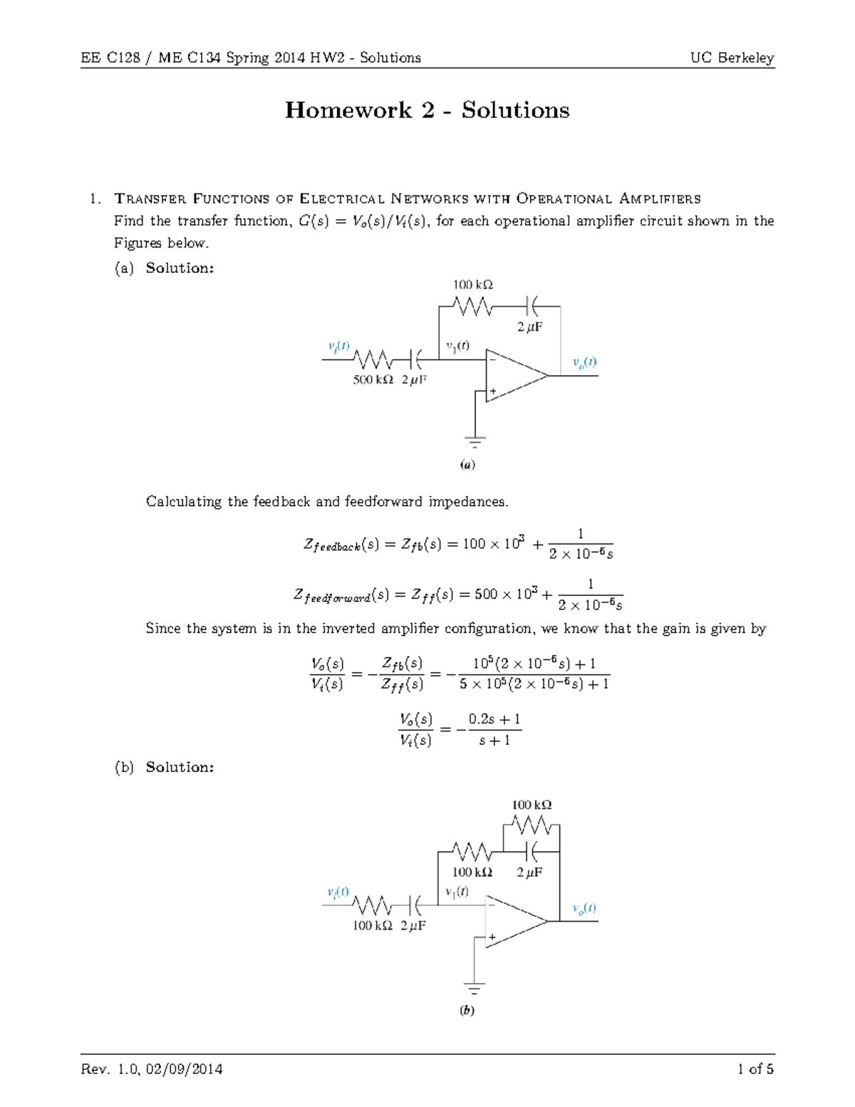 HW2-Solutions: Transfer Functions in Control Systems and Networks - Studocu