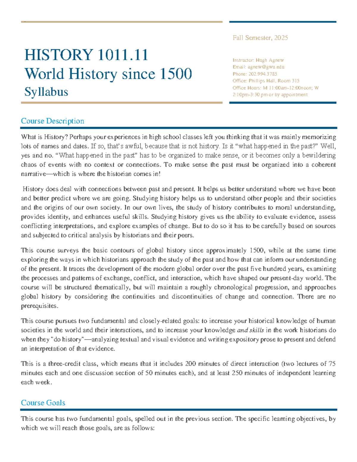 HISTORY 1011.11: World History since 1500 Syllabus - Fall 2025 - Studocu