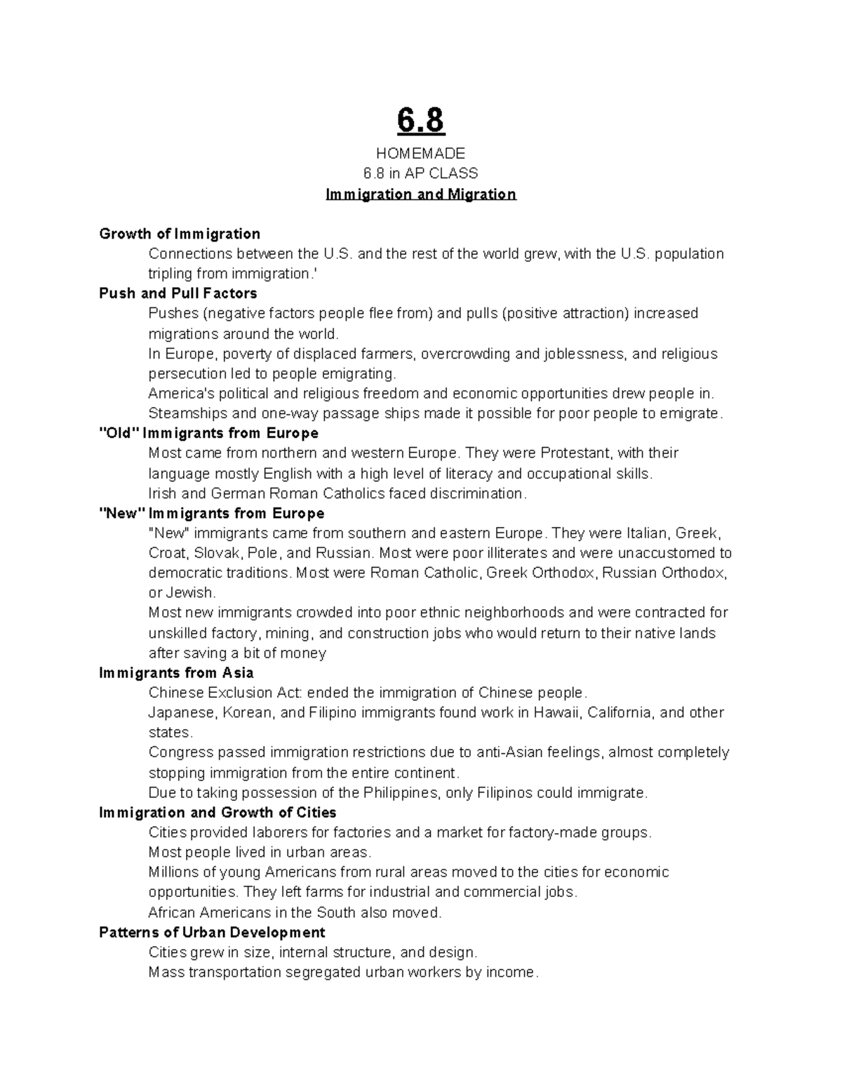 APUSH 6.8-6.13 Notes: Immigration, Urban Growth, and Reform Movements ...