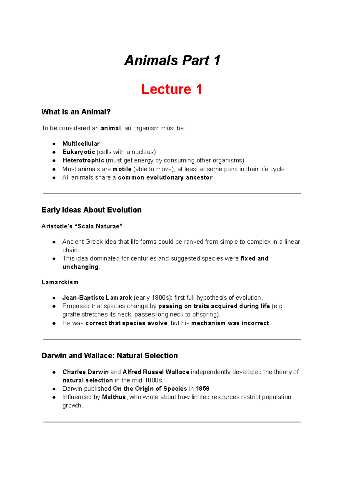 Animals Part 1 - Lecture Notes (Lectures 1-7) - Studocu