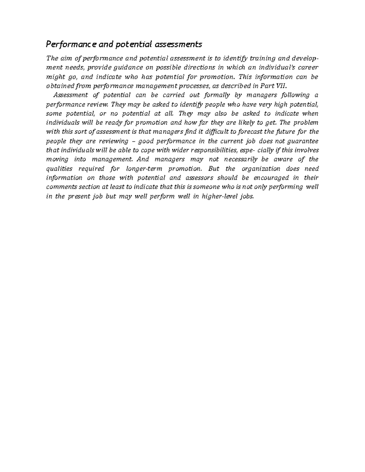 Performance and potential assessments - This information can be ...