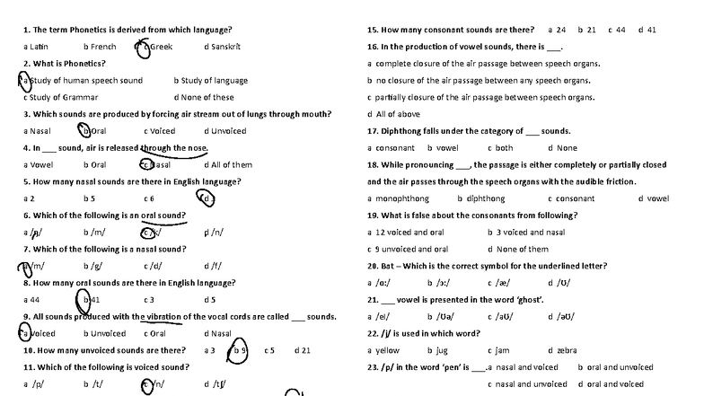 Phonetics - MQCs (60) Practice Test Questions and Answers - Studocu