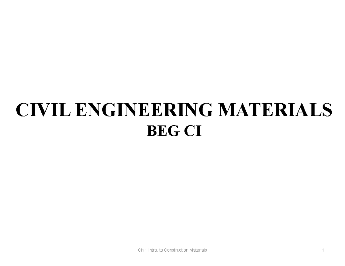 CIVIL ENGINEERING MATERIALS BEG CI: Ch 1 - Intro to Construction ...
