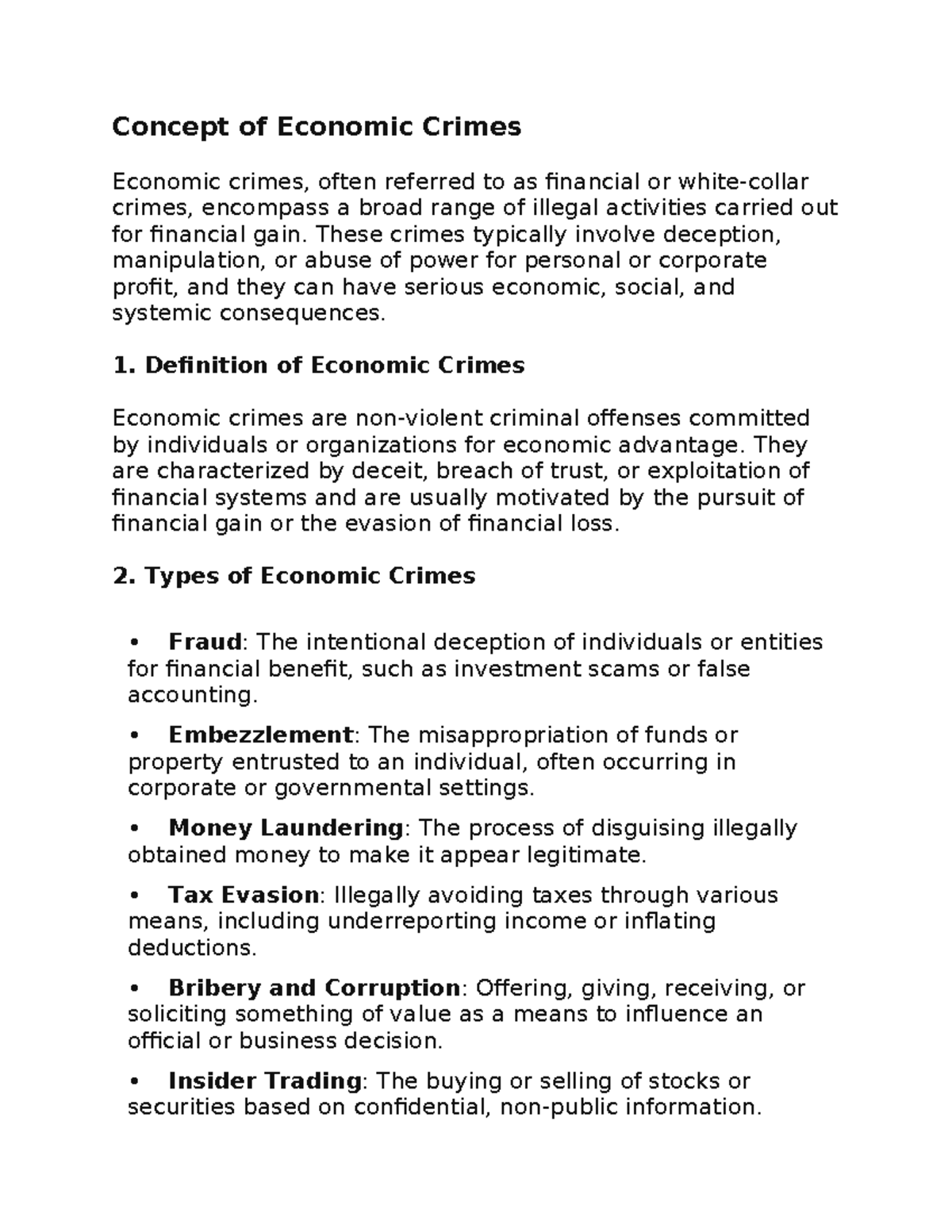 Report Doc revisa - Concept of Economic Crimes Economic crimes, often ...