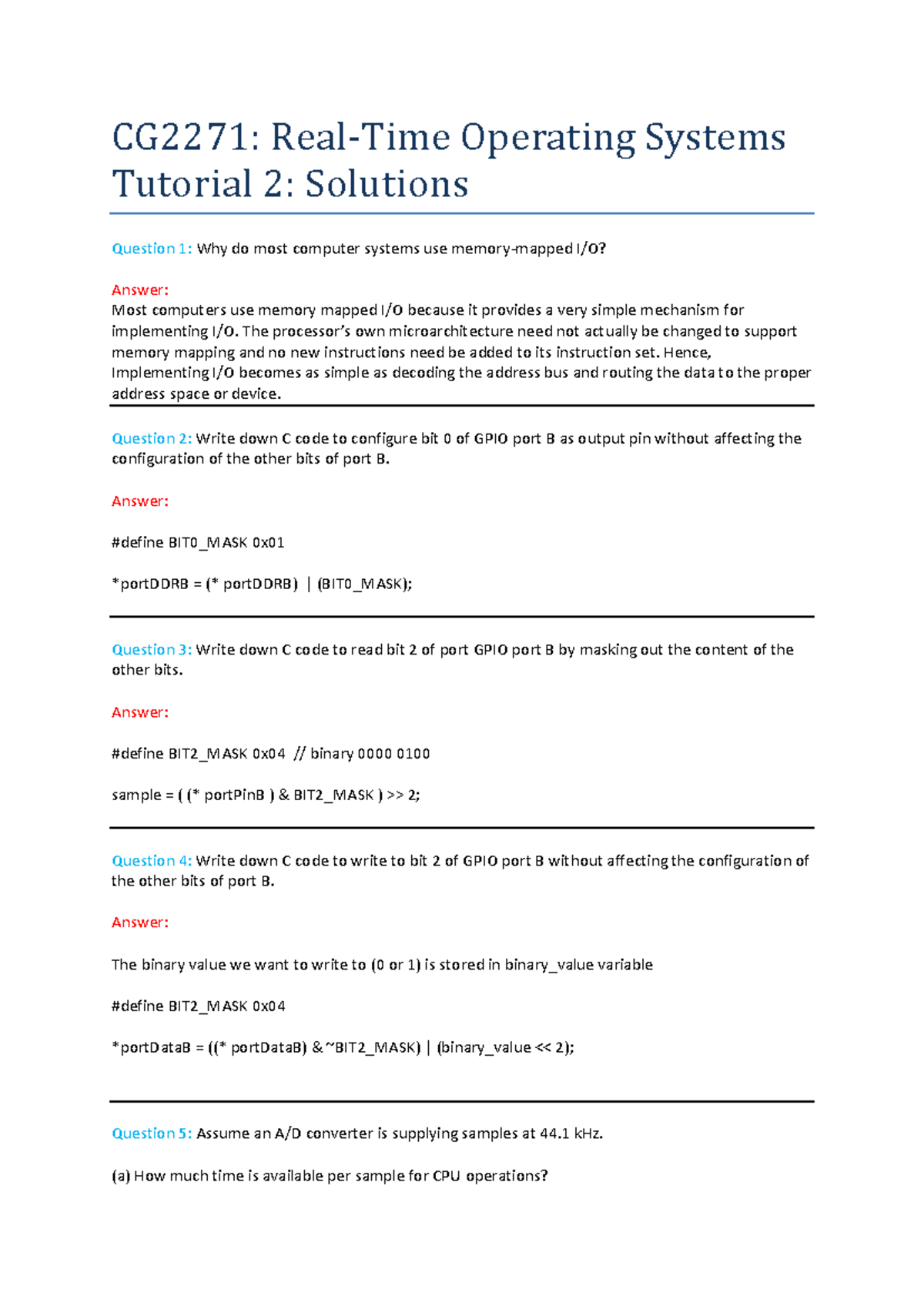 CG2271: Operating Systems Tutorial 2 Solutions and C Code Examples ...