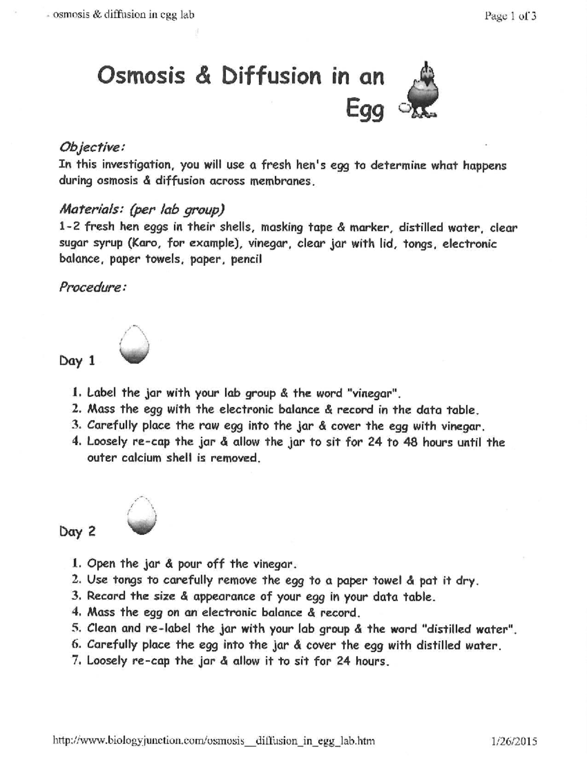 Osmosis & Diffusion Lab: Egg Experiment (Course Code: 7) - Studocu