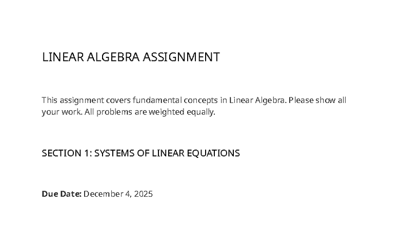 Linear Algebra Assignment (MATH 101) - Key Concepts & Problems - Studocu