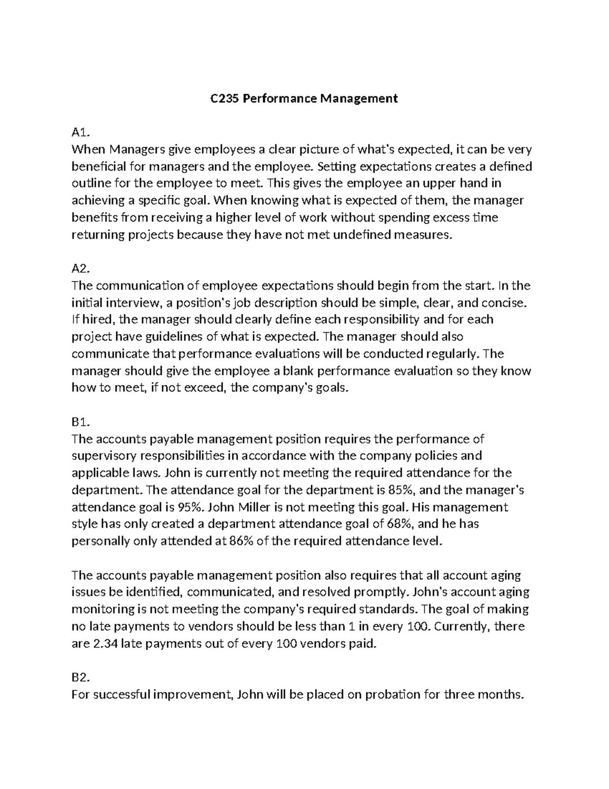 C235 Performance Management A1: Setting Employee Expectations for ...