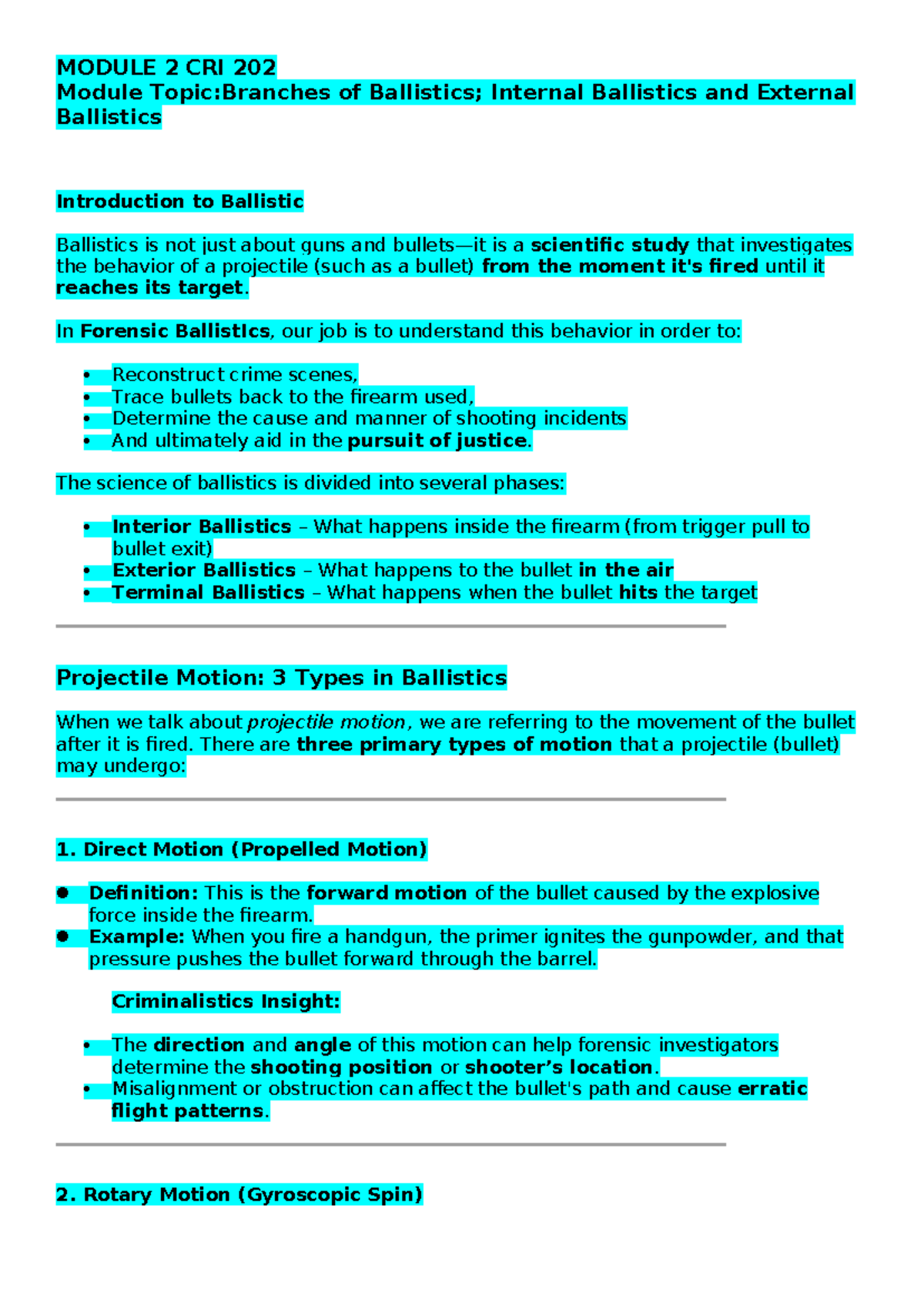 Module 2 CRI 202 - Overview of Internal and External Ballistics - Studocu