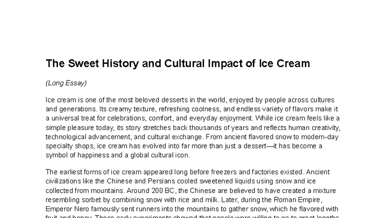 The Cultural Evolution and Impact of Ice Cream: A Long Essay - Studocu