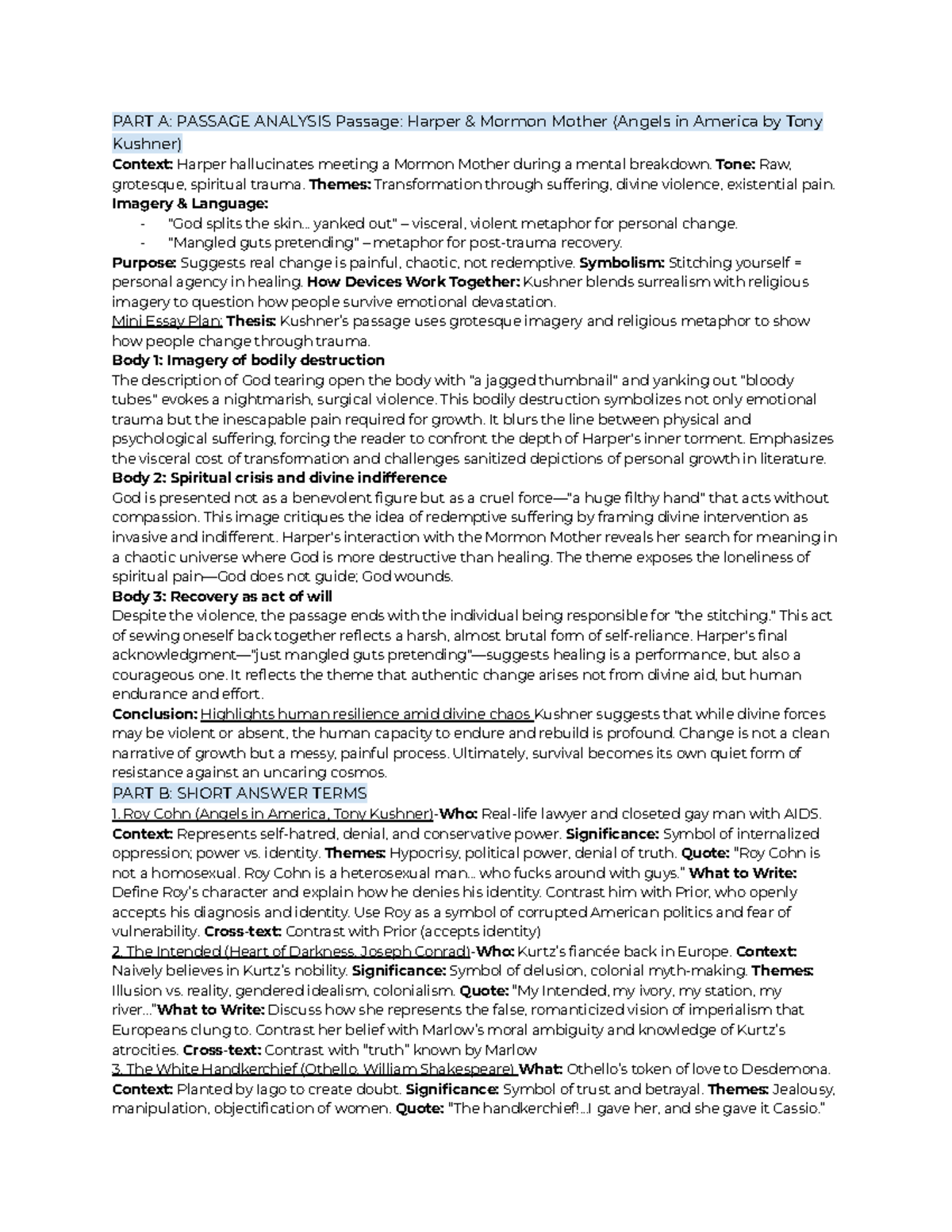 English Exam Cheat Sheet: Passage Analysis & Key Terms (ENG 101) - Studocu