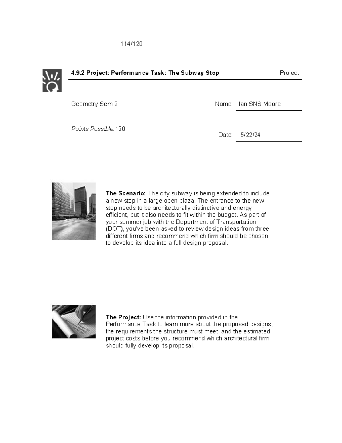 4.9.2 Project Performance Task The Subway Stop - 114/ 4.9 Project ...