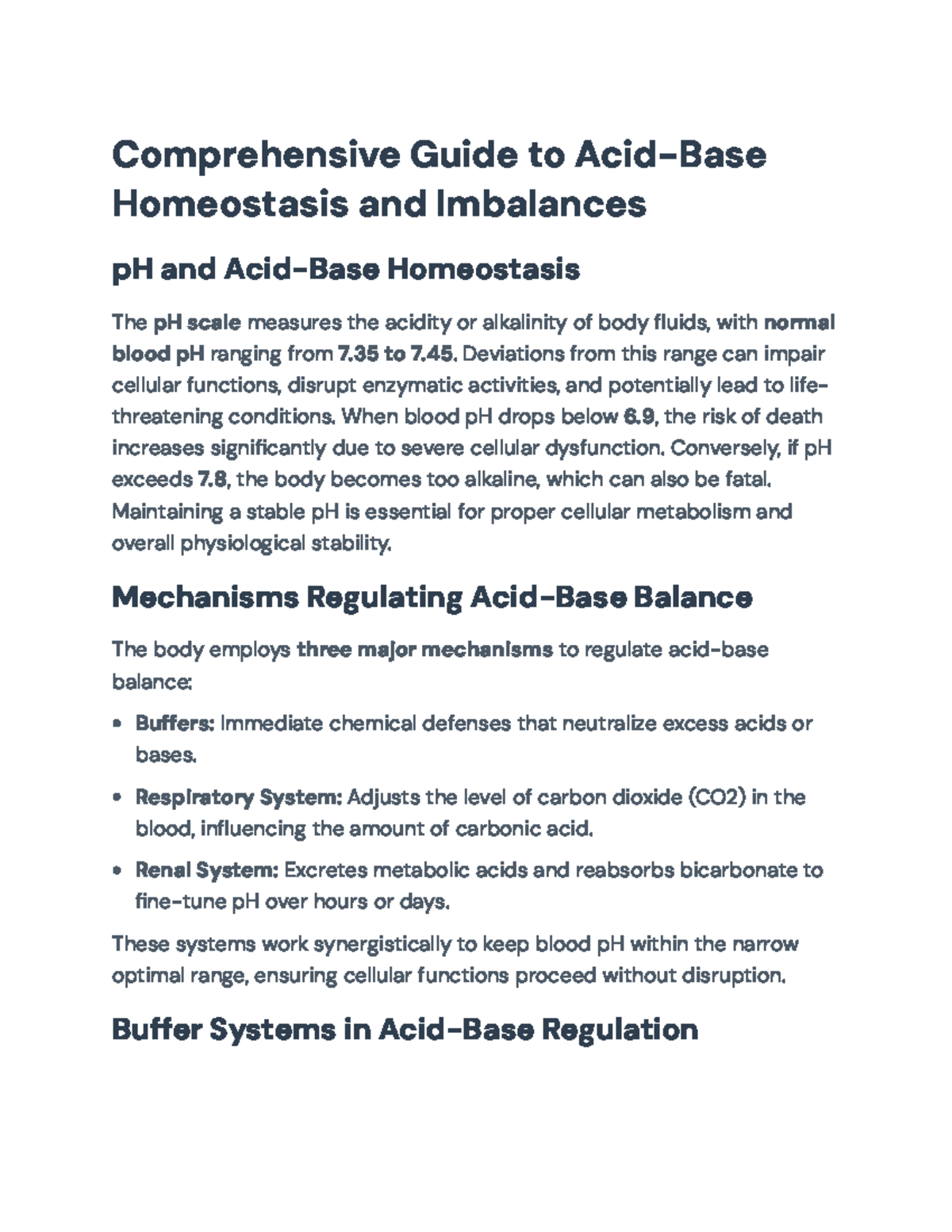Comprehensive Guide to Acid-Base Homeostasis (BIO 101) - Studocu