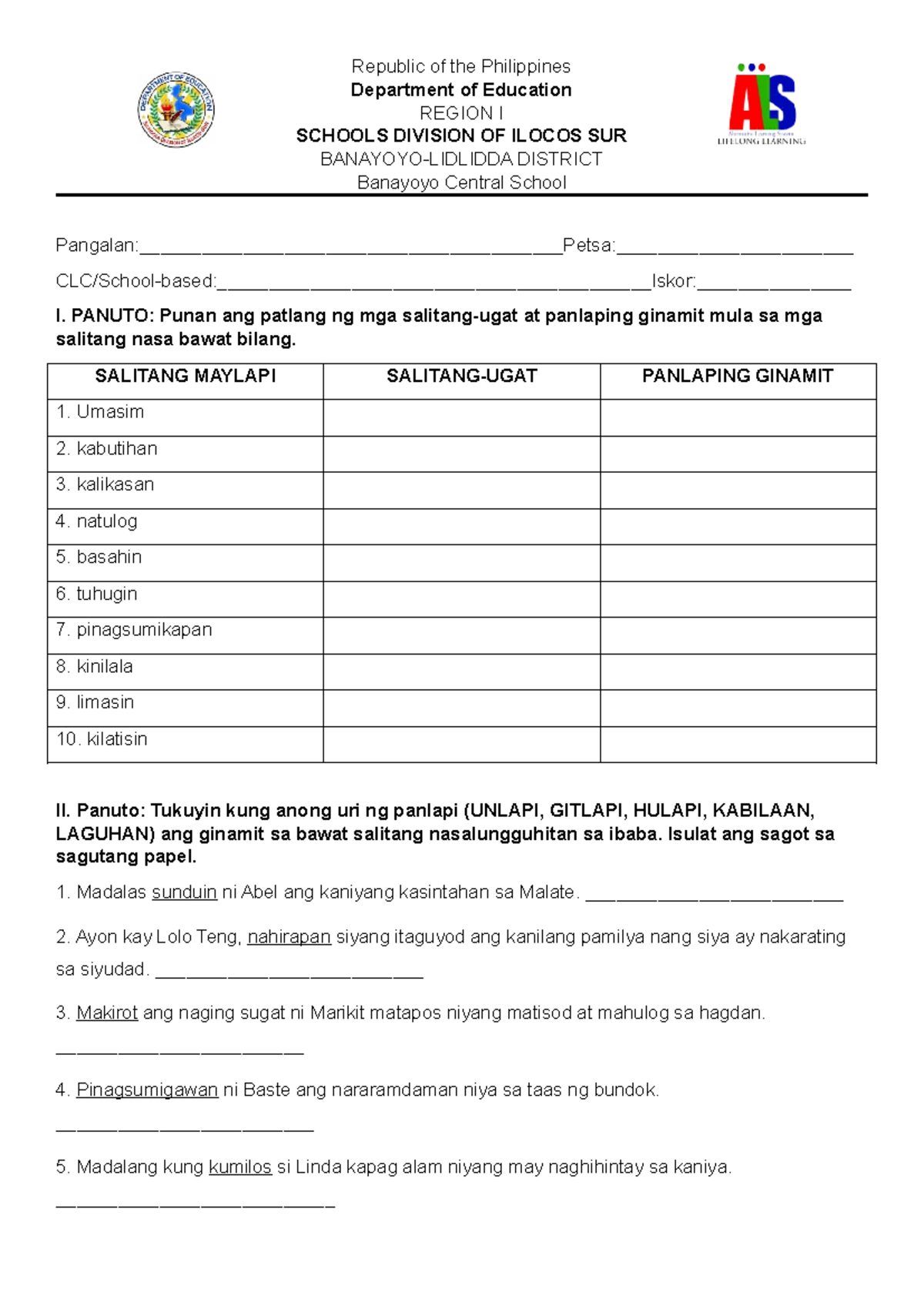 Filipino - Lecture on Panlapi and Salitang Maylapi - Studocu